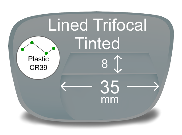 Lined Trifocal 8x35 Plastic Tinted Prescription Eyeglass Lenses ...